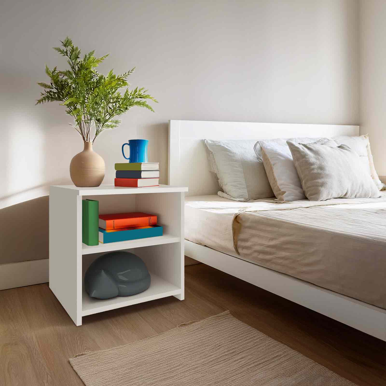 שידת לילה פתוחה עם 2 מדפים בצבע לבן דגם עמית | מיקס מקס מחירים ששווים צפייה